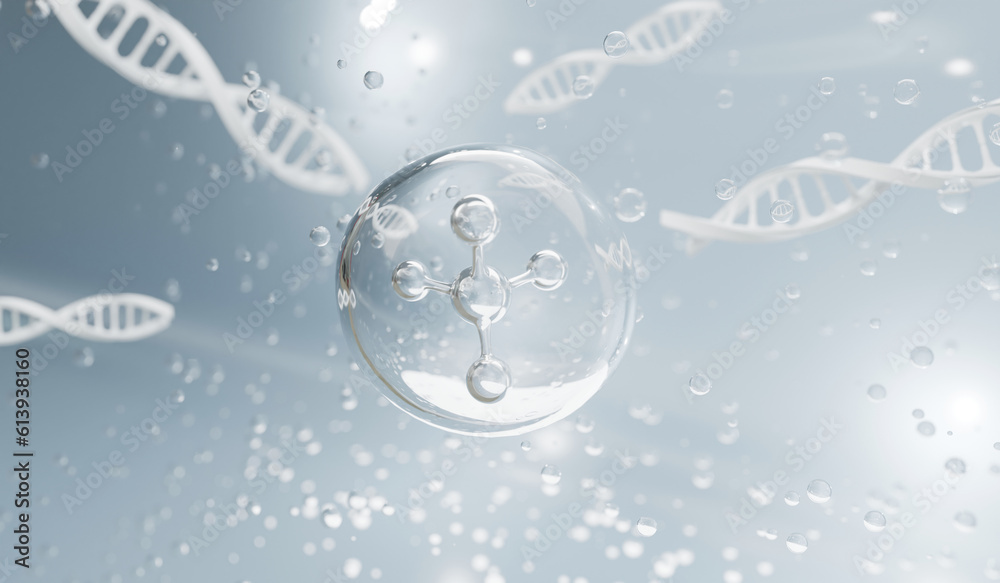 Molecule in side collagen bubble and Vitamin illustration isolated on ...