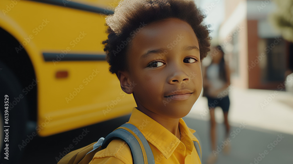 Back to school. Waist-high portrait of a smiling African-American 7 ...