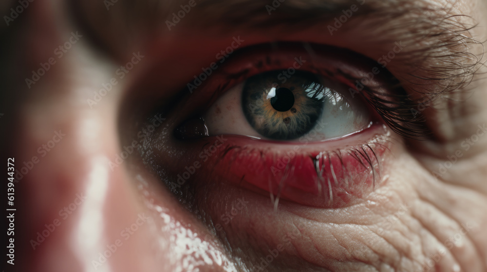 Ilustração do Stock: Inflamed super close-up of a blue eye with a ...