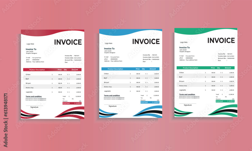 Invoices templates. Price receipt, payment agreement, and invoice bill ...