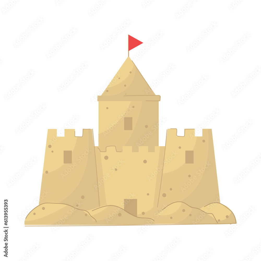 Cartoon style sand castle with red flag. Stock Vector | Adobe Stock