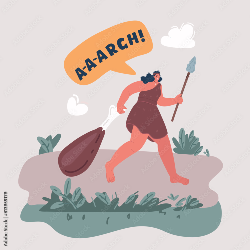 Vector illustration of Primitive people life scene, stone age ...