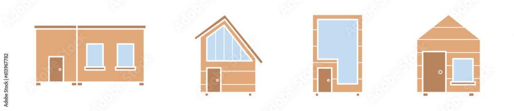 Small home modern icon set, tiny house concept, mobile apartment icons ...