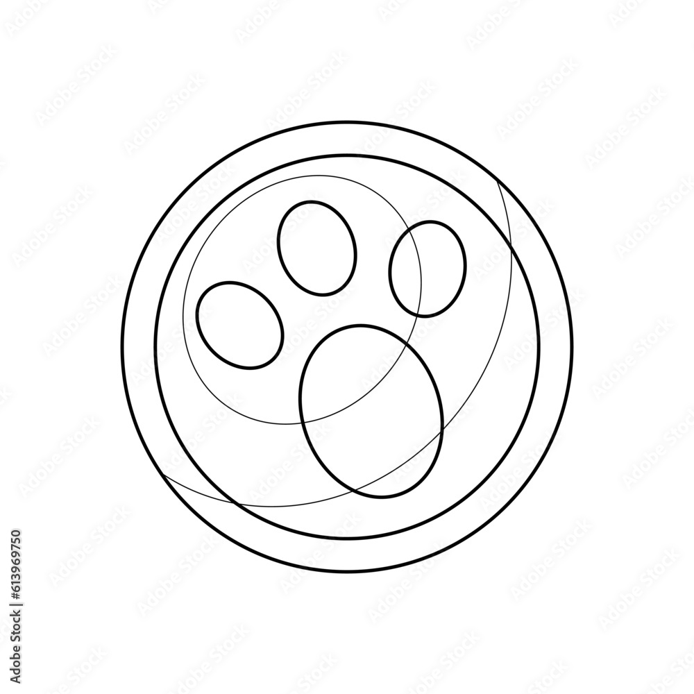 A coin with a dog paw print. Collar. Paw. Icon. Coloring book for ...