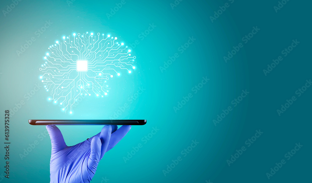 Intelligent AI learning system. Concept of use of data and algorithms, learning and development ...