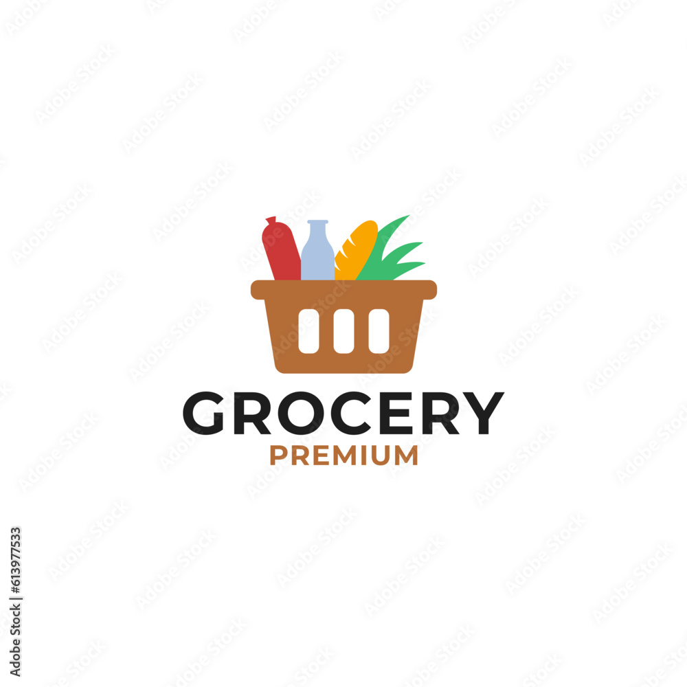Creative Grocery Store Logo with A Shop Basket Design Concept Vector ...