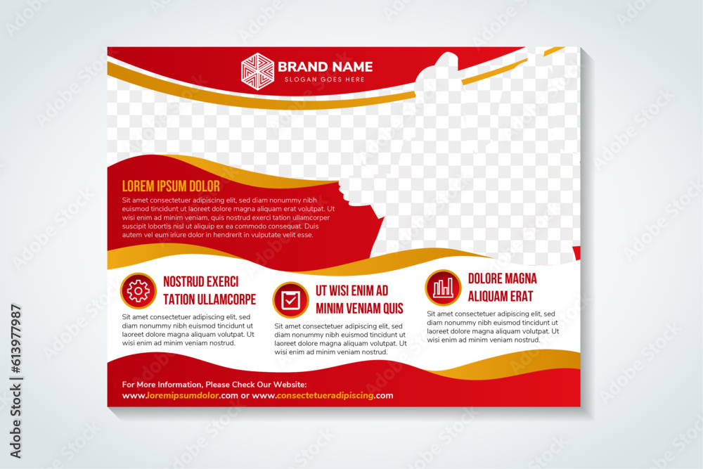 red and yellow color vector flyer, horizontal layout brochure, space ...