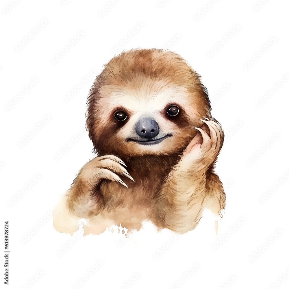 cute baby two toed sloth in watercolor design against transparent ...