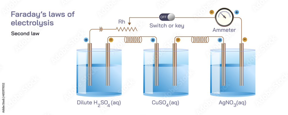 Faraday's First Law and second law of Electrolysis vector illustration ...