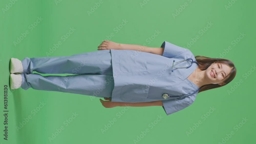 Vidéo Stock Full Body Of Asian Female Doctor With Stethoscope Smiling ...