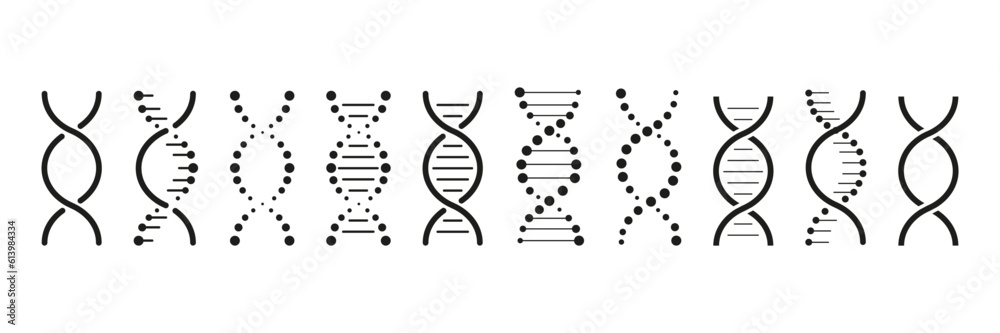 Set of DNA icons. Life gene model bio code genetics molecule medical ...