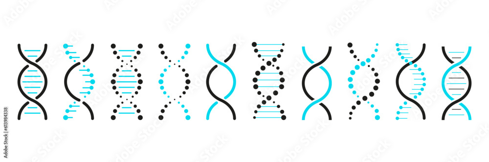 Set of DNA icons. Life gene model bio code genetics molecule medical ...