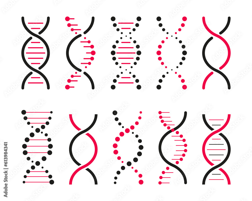Set of DNA icons. Life gene model bio code genetics molecule medical ...