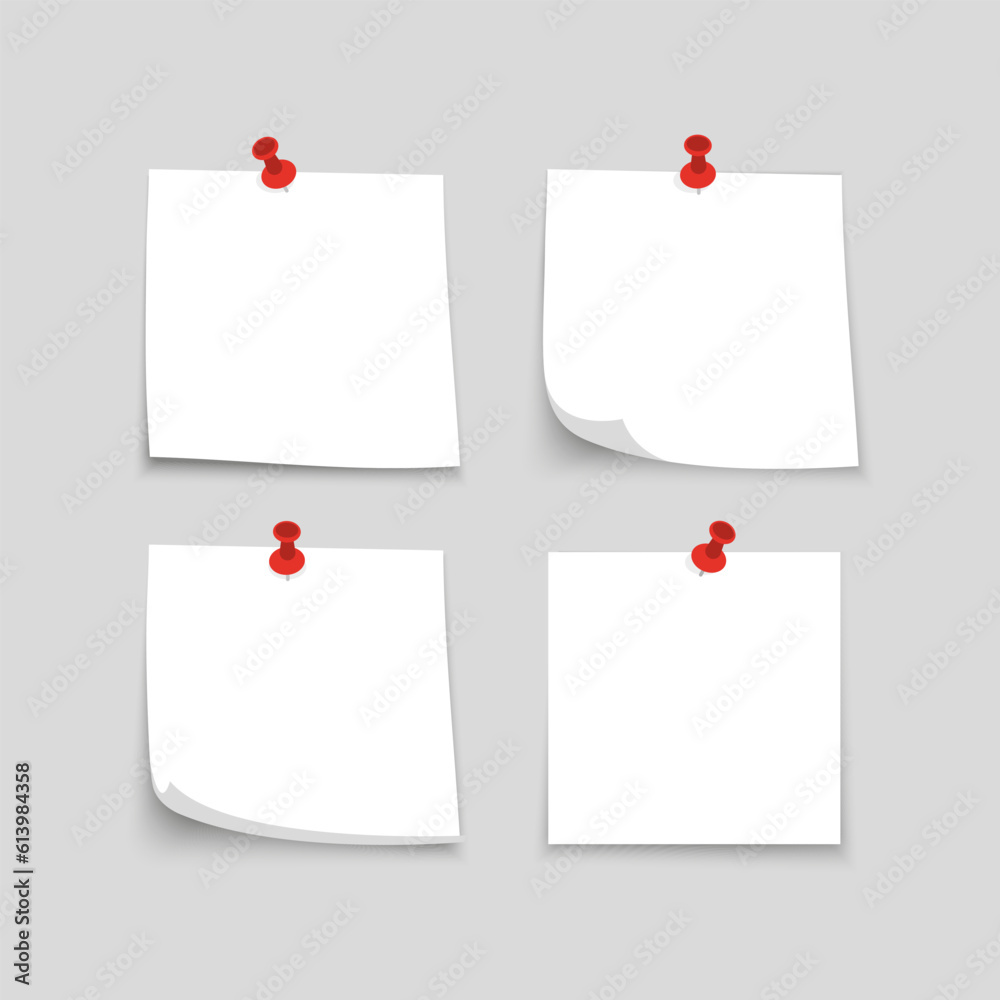 Collection of various white note papers. Collection of notes with curl ...