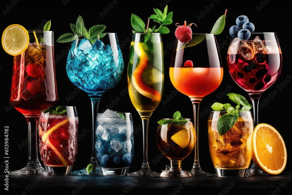 Drinks against a dark background. Design of a traditional drink menu ...