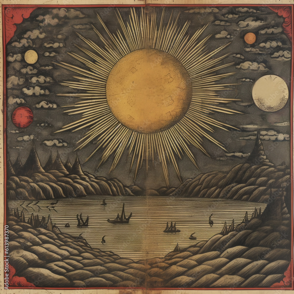 AI-generated illustration featuring a stylized depiction of the sun ...