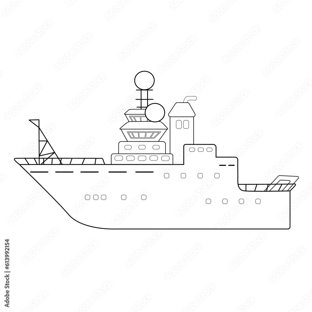 Vetor de Black-white deep sea research explorer vessel, expedition ship ...