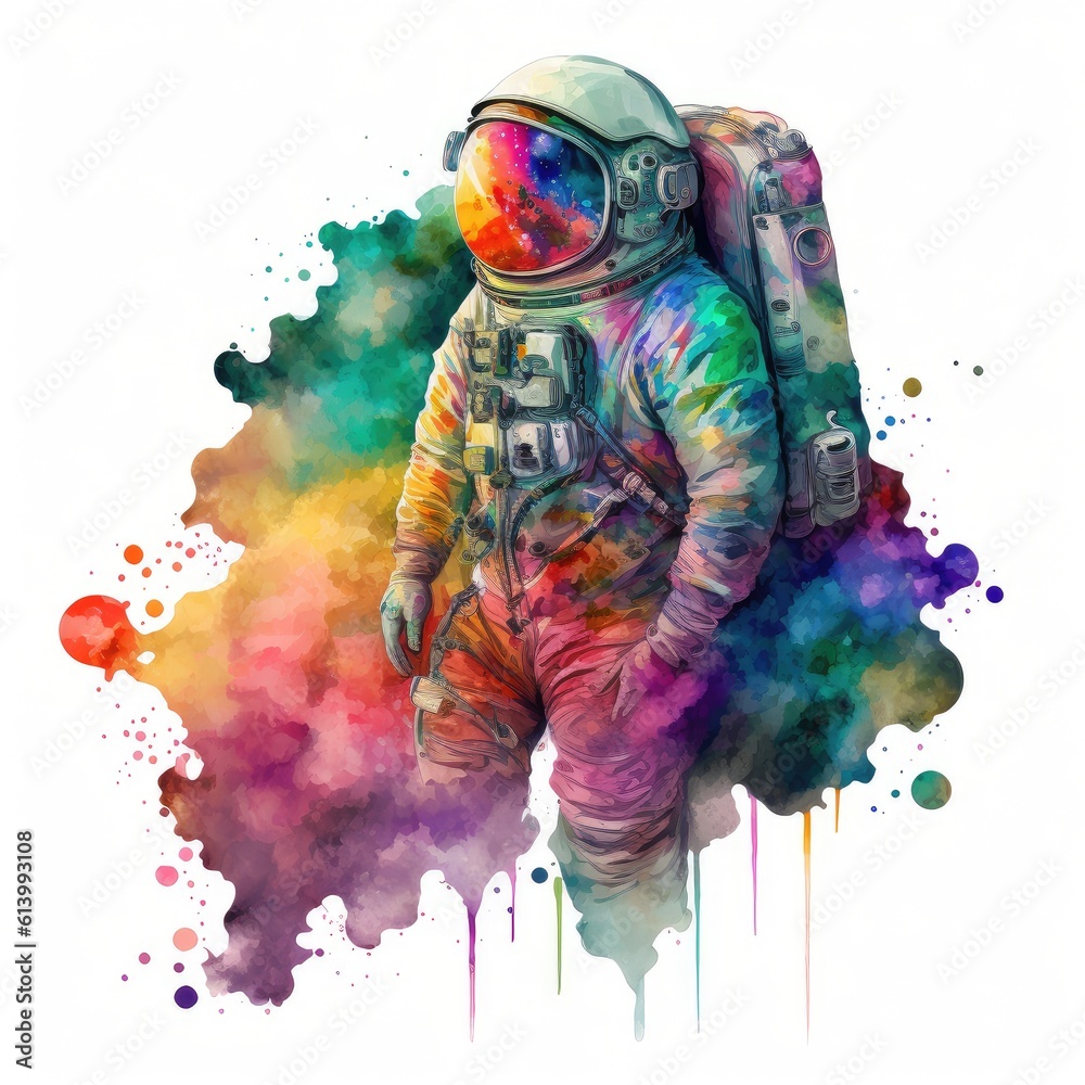 Abstract art of astronaut in spacesuit watercolor painting isolated on ...