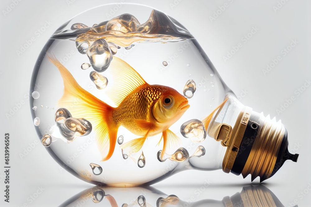 Goldfish in a light bulb on a white background. Generative AI Stock ...