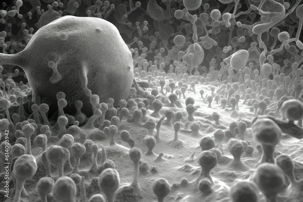 Malignant cancer cells under a microscope. AI generated, human enhanced ...