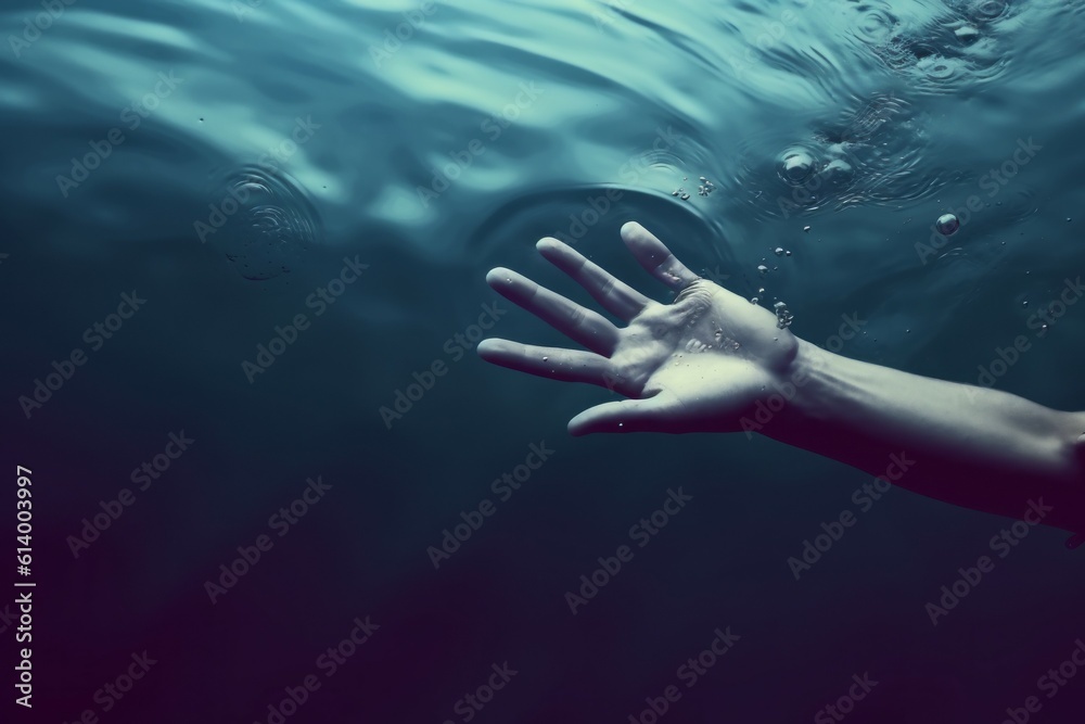 The hand of a drowning man in water. AI generated, human enhanced ...