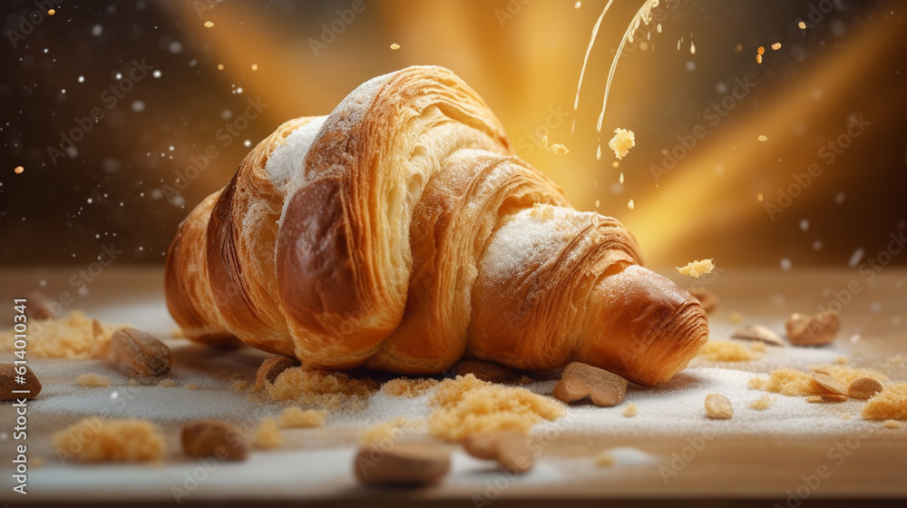 Croissant, tasty pastry, panoramic ai art for cafe, realistic, high ...