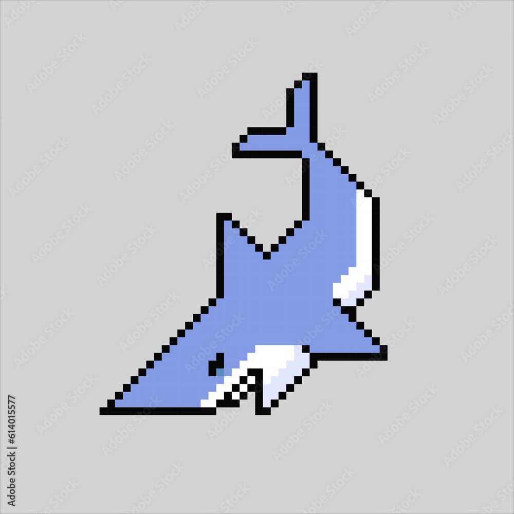 Pixel art illustration Shark. Pixelated Shark. Sea Shark icon pixelated ...