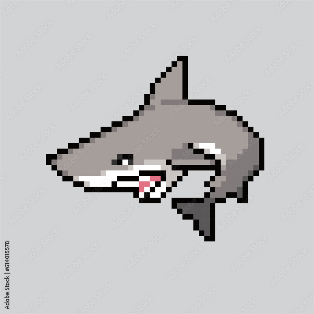 Pixel art illustration Shark. Pixelated Shark. Sea Shark icon pixelated ...