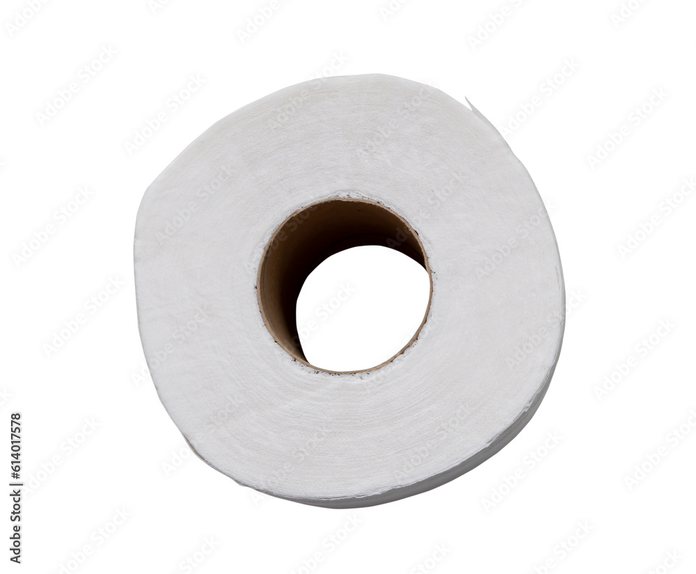Top view of single tissue paper roll for use in toilet or restroom with ...