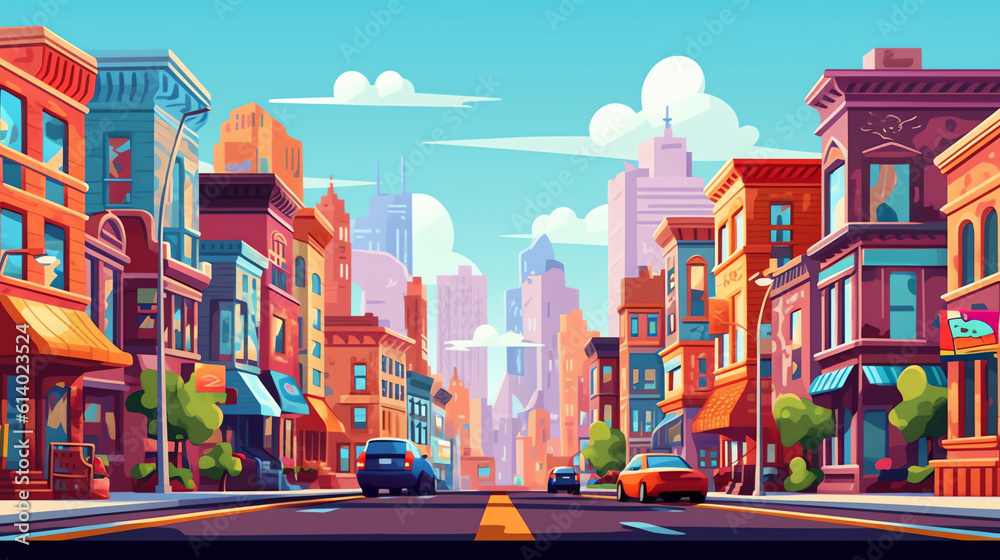 Generative AI Urban street landscape with empty road and electric poles ...