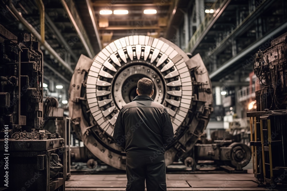 Engineer analyzing maintenance data on a tablet, forecasting machine ...