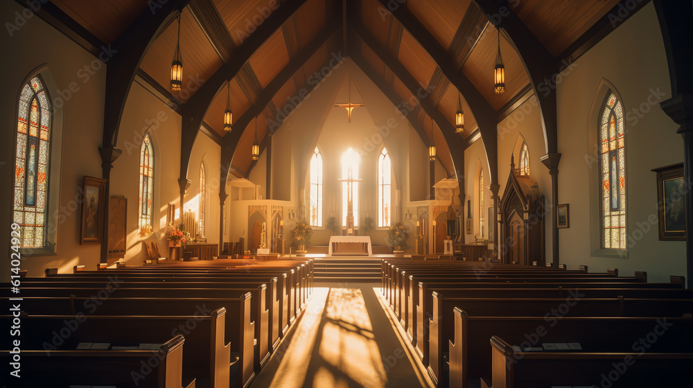 Generative AI bokeh interior of modern lutheran, christian church Stock ...