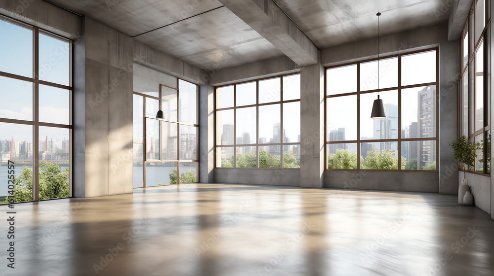 Generative AI Empty loft unfurnished contemporary interior office with ...