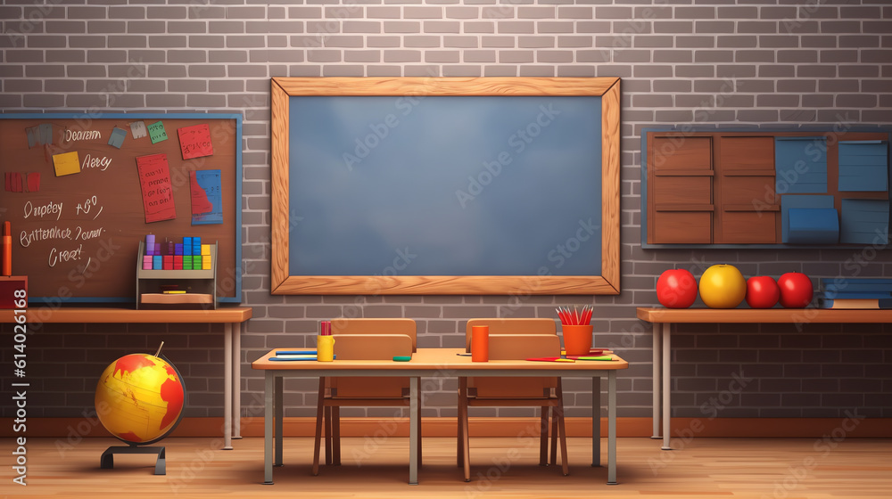 Generative AI Empty school classroom in cartoon style. Education ...