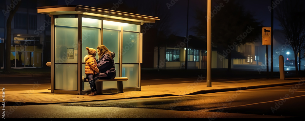 Generative AI Little bus stop at night in the suburbs of Melbourne ...