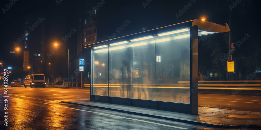 Generative AI Empty bus station at night Stock Photo | Adobe Stock