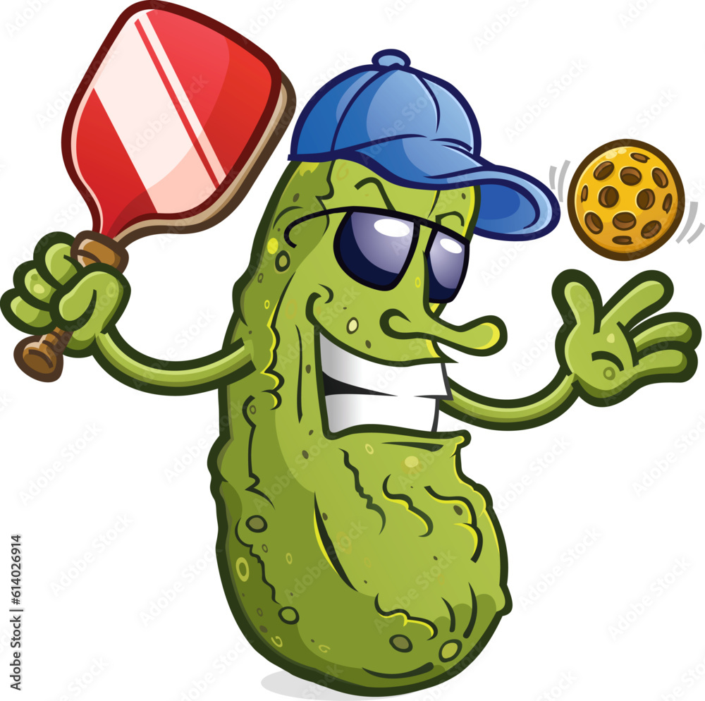 Pickle cartoon mascot with attitude wearing sunglasses and a baseball ...