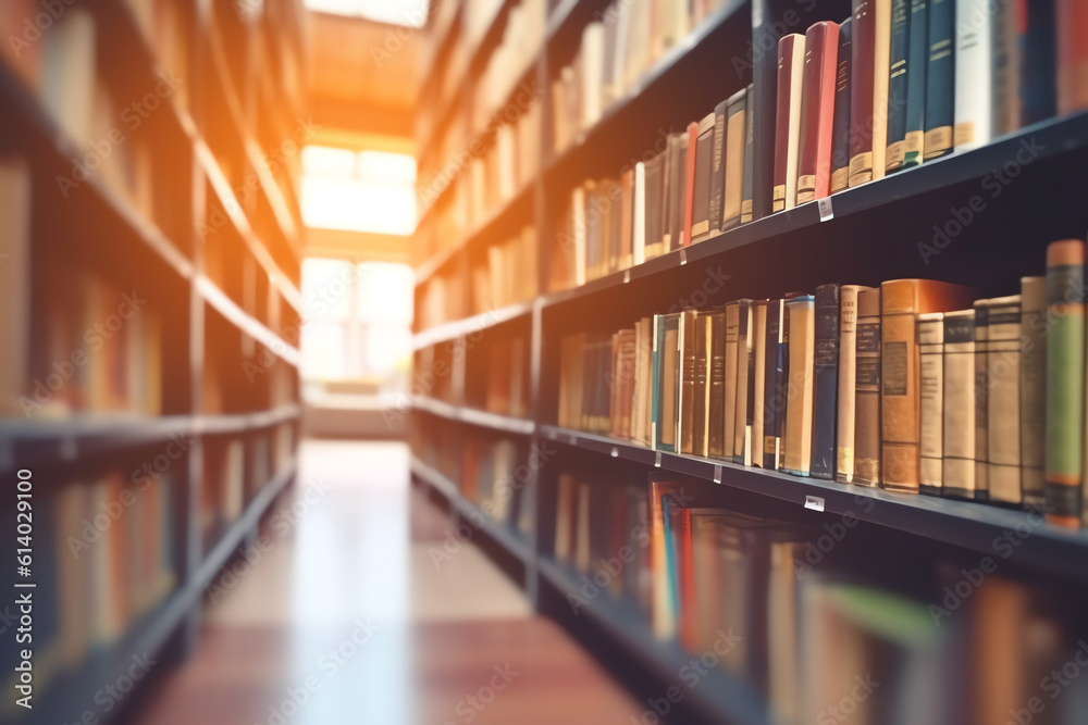 Generative AI Abstract blurred empty college library interior space ...