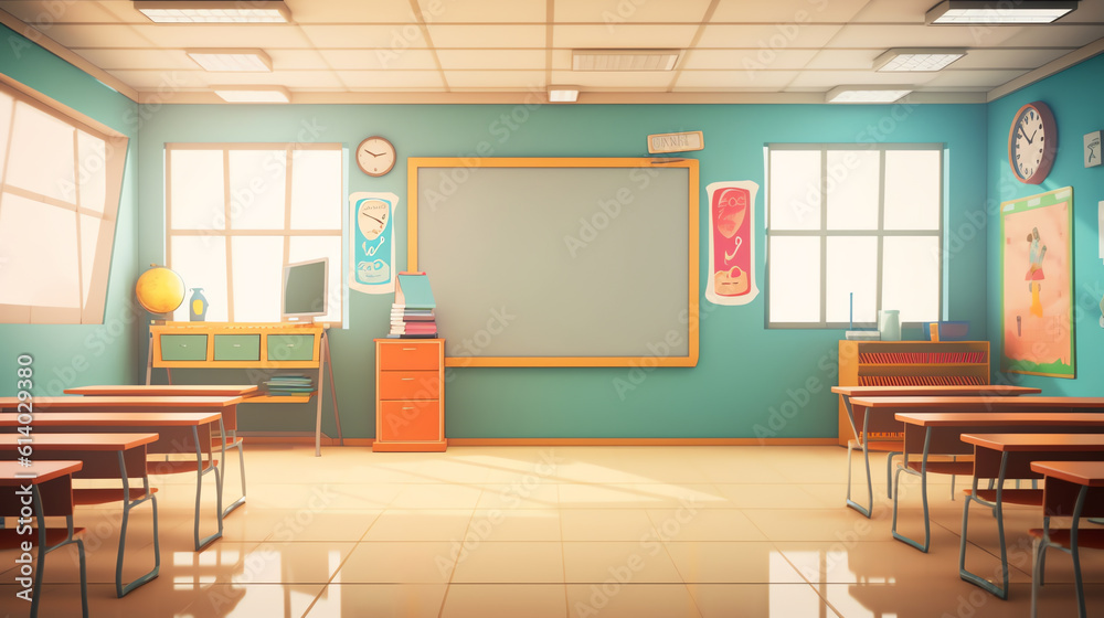 Generative AI Empty classroom. School Education background. Empty ...