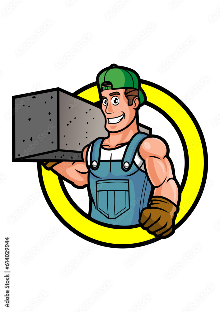 Mascot logo of Muscle construction men lifting a heavy concrete slab ...