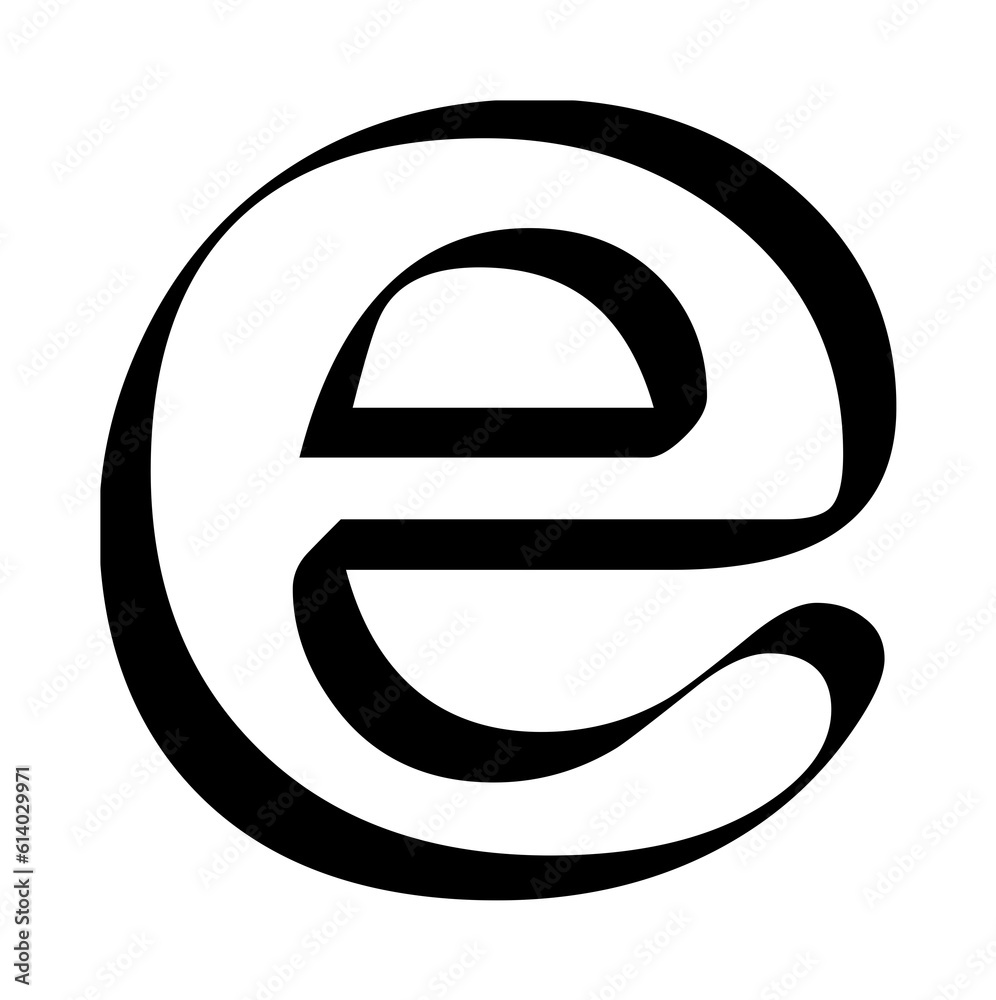 Modern lowercase letter e alphabet character isolated on transparent background. Classic ...
