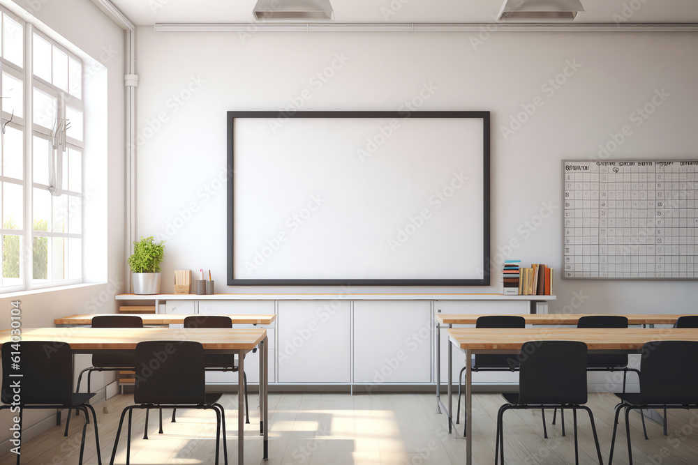 Generative AI Classroom school.Interior of clean spacious classroom ...