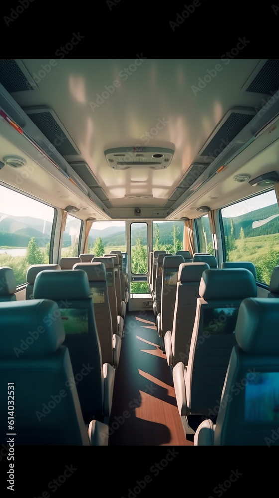 Generative AI Interior design of a modern bus. Empty bus interior ...