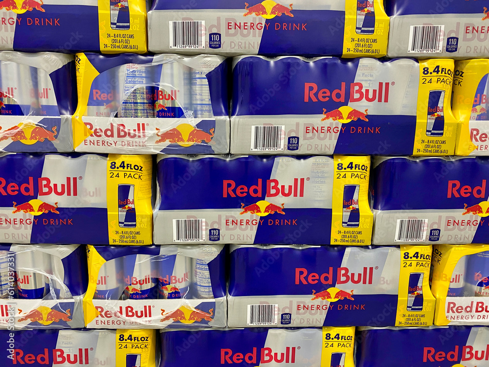 Cases of Red Bull Energy Drinks at a big box store Stock Photo | Adobe ...