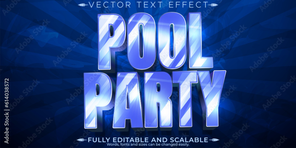 Pool party text effect, editable music and water text style Stock ...