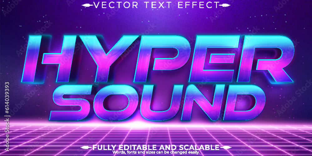 Hyper sound text effect, editable retro and vintage text style Stock ...