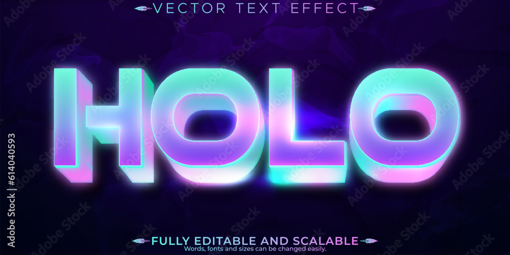 Holo text effect, editable shiny and glowing text style Stock Vector | Adobe Stock