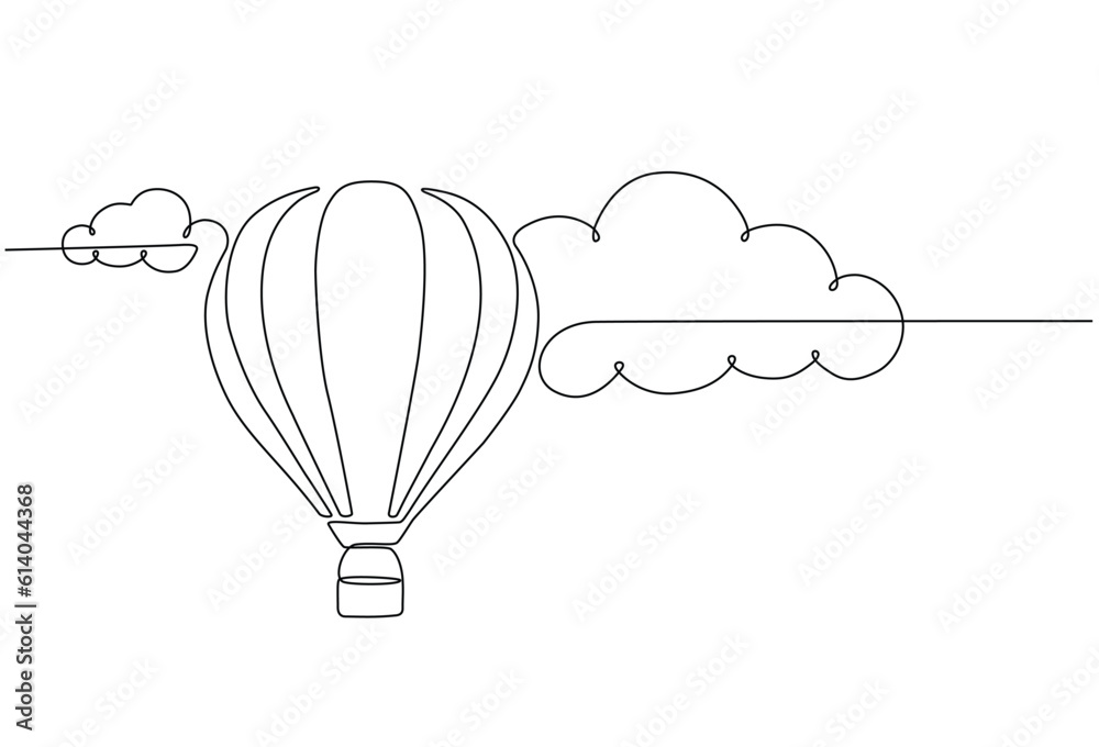 Photo & Art Print Continuous line drawing of hot air balloon in sky ...