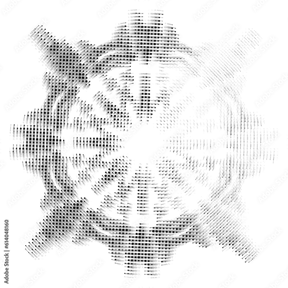 Dotted halftone four-peak mandala with traces of rotation around the ...
