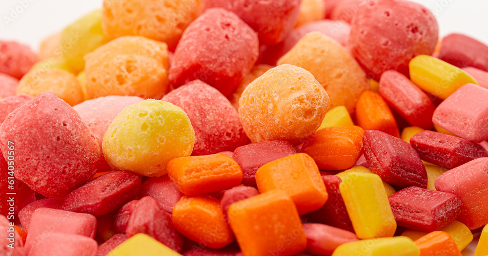 Freeze Dried Rainbow Flavored and Pastel Colored Chewy Candy Squares on ...